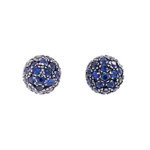 ARTISAN White / Blue 18k White Gold Stud Earrings Blue Sapphire Gemstone Beads - White/blue