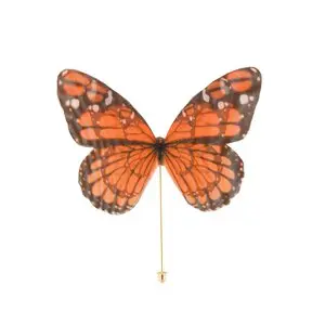 Oana Savu Gold Pin Silk Butterfly Brooch - Orange