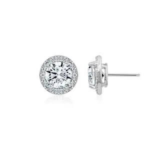 DIAMONBLISS Round Halo Stud Earrings, Two Carat - White