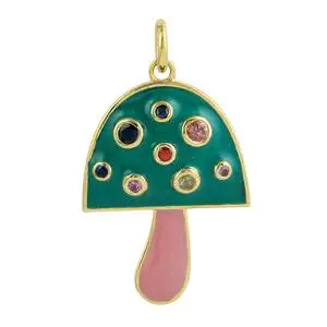ARTISAN Multi Sapphire Mushroom Pendant In 14k Yellow With Enamel - Gold