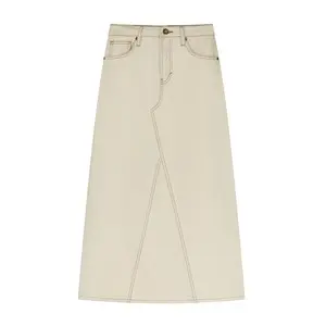 RAVE ON TREND Neutrals Tan Flared Denim Skirt - Brown