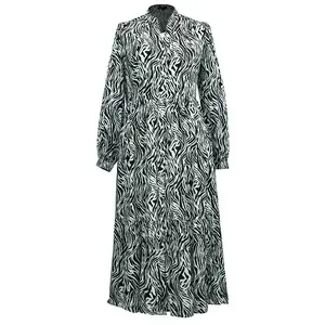 SMART AND JOY V Neckline Micro Print Shirt Dress - Black