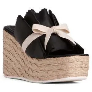 BEAUTIISOLES BY ROBYN SHREIBER Leather Wedge Platform Espadrille - Black