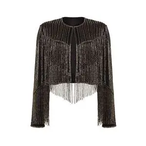 ROSE & NANCY Black / Grey Scarlett Fringe Jacket - Black/grey