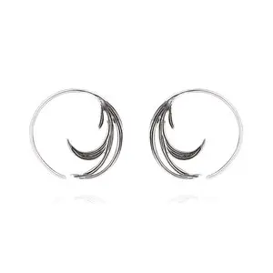 LEE RENEE Duck Feather Hoop Earrings - Silver