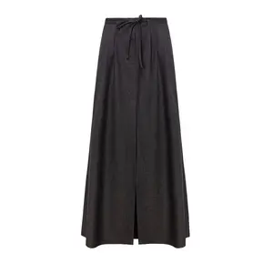 MANDRAGORA Steel Long Wool Skirt With A Slit Marie - Grey