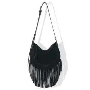 KIM FOLEY Suede Fringe Shoulder Bag - Black
