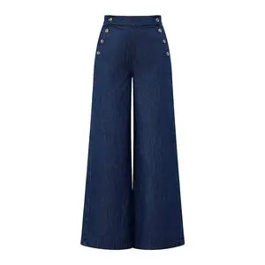 YUMI Chambray Wide Leg Trousers With Button Details