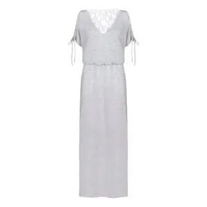 OH!ZUZA NIGHT&DAY Long Dress With Embroidery And Open Back Melange - Grey