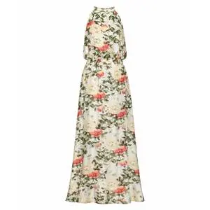 OH!ZUZA NIGHT&DAY Green / Red Floral Cupro Maxi Dress – Rose Print - Green/red