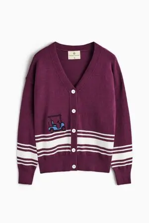 VICTORIA PAULSEN Sophie Stripe Cardigan Burgundy - Red
