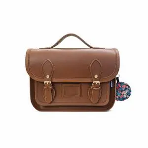 ZATCHELS Floral Lined Leather Midi Satchel Chestnut - Brown
