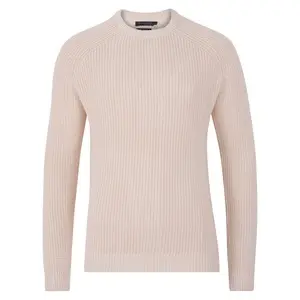 PAUL JAMES KNITWEAR Neutrals Heavyweight Cotton Clark Fisherman Rib Knit Jumper Ecru - Beige
