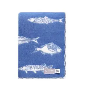J.J.Textile Blue / White Fish Wool Blanket - Blue/white