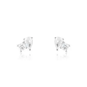 SHYMI Mini Two Stone Studs Emerald & Round - Silver