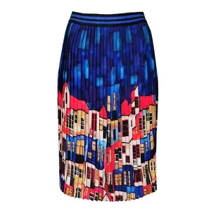 LALIPOP DESIGN Multi-color Pleated Midi Skirt With House Pattern - Blue