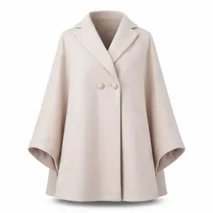 NIKKA PLACE Wool Poncho Cape Coat With Buttons In Off - White