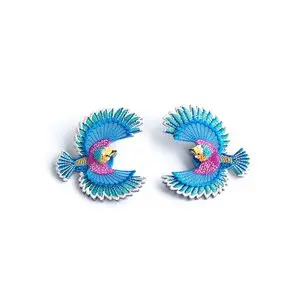 NANA WATANABE Flying Bird Layered Embroidered Earrings - Blue