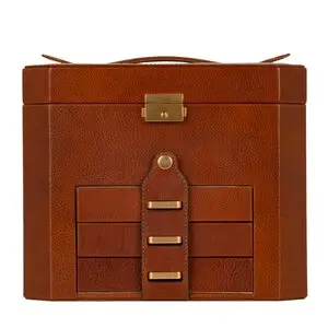 TIME RESISTANCE Large Leather Jewelry Box A Handful Of Dust Cognac Matte - Brown