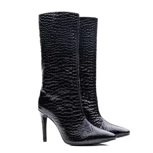 ROSAMUND MUIR LONDON Freda Crocodile Print Boots - Black