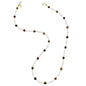 FARRA White / Brown Removable Freshwater Pearls & Tiger Eye Glasses Chain - White/brown