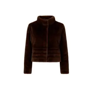TANTRA SPAIN SL Synthetic Fur Jacket With Clip Fastening And Side Pockets - Brown