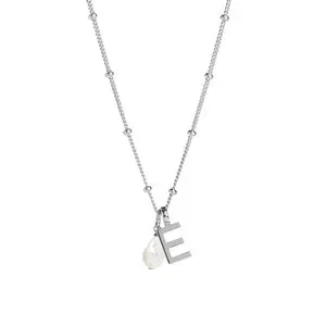 MURU Letter & Freshwater Pearl With Bead Chain - Silver
