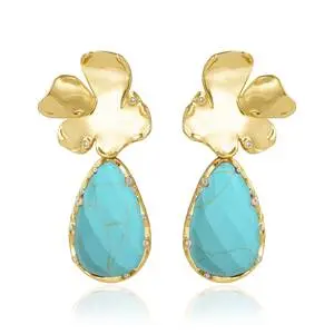 RARE MATTERS JEWELRY Golden Flora Statet Turquoise Drop Earrings - Blue