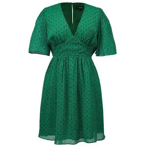 SMART AND JOY Fit-and-flare Triangle Waistband Printed Dress - Green