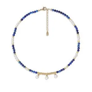 RETRO CHIC Gold / White / Blue Poseidon Necklace - Gold/white/blue