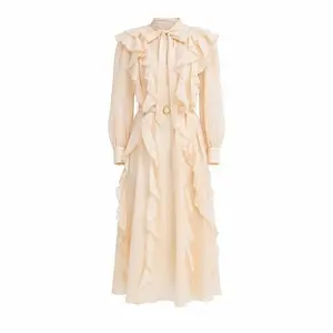 GEORGETTE Neutrals Soft Peach Ruffle Midi Dress - Orange