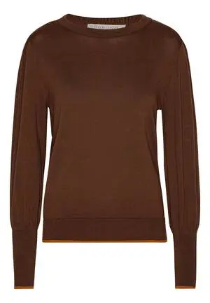 GROBUND Ingeborg Knit Blouse The One In With Contrasting Edge - Brown