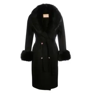 SANTINNI Marlene Cashmere And Wool Blend Coat With Detachable Faux Fur Trim - Black