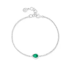 DOWER & HALL Silver / Green Green Garnet Pear Chain Bracelet In Sterling Silver - Silver/green
