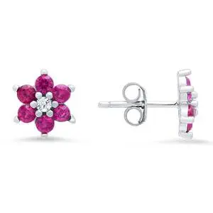 KYLIE HARPER Petite Ruby Floral Stud Earrings In Sterling Silver - Red