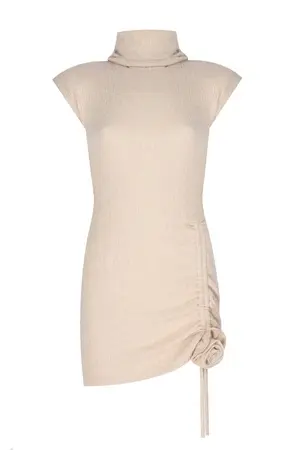 NO'DESIGN Neutrals Knit Mini Dress With Rose Detail Ecru - Beige