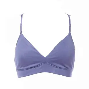 AROMATIQUE Wireless Cotton Bralette With Leavers Lace, Horizon - Blue