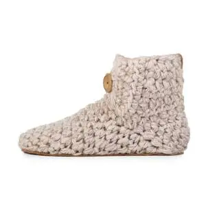 KINGDOM OF WOW Hand-crocheted Wool Boot Slippers - Beige