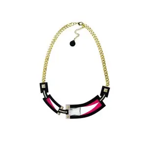 GISSA BICALHO Handmade Acrylic Necklace Deco Choker Rectangular Cut Stone - Pink