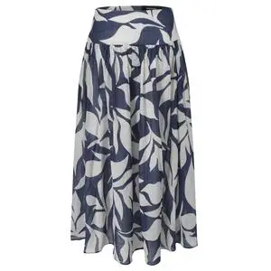 SMART AND JOY Midi Cotton Skirt With Leaf Print - Blue