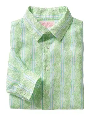 PINK HOUSE Linen Shirt Sealeaf Stripe And Pale Blue - Green