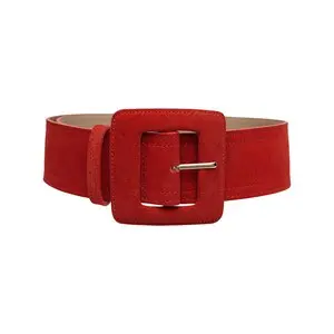 BELTBE Suede Square Buckle Belt - Red