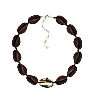 ADRIANA PAPPAS DESIGNS Metal Shell Accent Choker Shiny Gold Plated - Brown