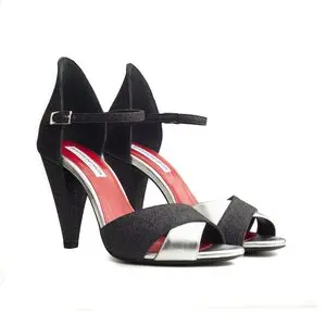 ROSAMUND MUIR LONDON Black / Silver Aurora Black Glitter & Silver Heels - Black/silver