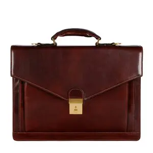 TIME RESISTANCE Classic Design Leather Briefcase In The Magus - Brown