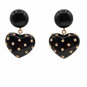 MICHAEL NASH JEWELRY Lavinia Resin Studded Heart Drop Earrings - Black