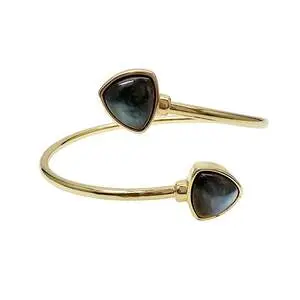 FARRA Black Obsidian Stone Minimalist Bangle - Grey