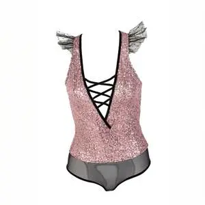 LES JUPONS DE TESS Bubbles Sequin Bodysuit - Pink/black