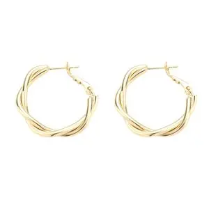 HARFI Plated Twisted Hoop Everyday Earrings - Gold