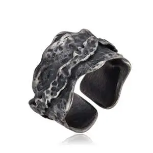 ALTAR™ ORNAMENTS CO. Lava Ring| Sterling Silver Volcanic Relief Band Altar - Grey